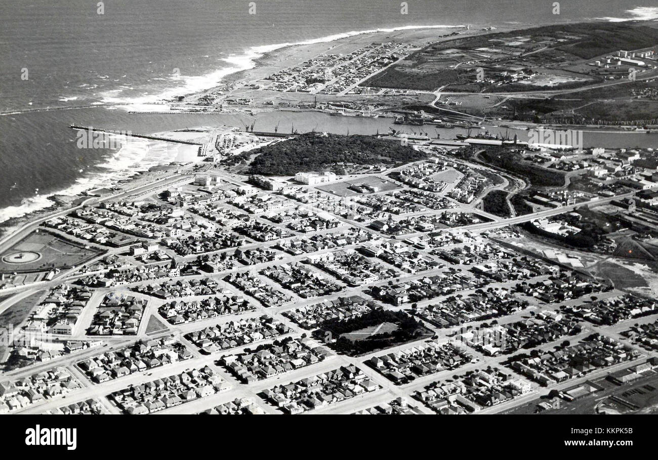 An aerial view of East London, captured in 1935. The photograph offers ...