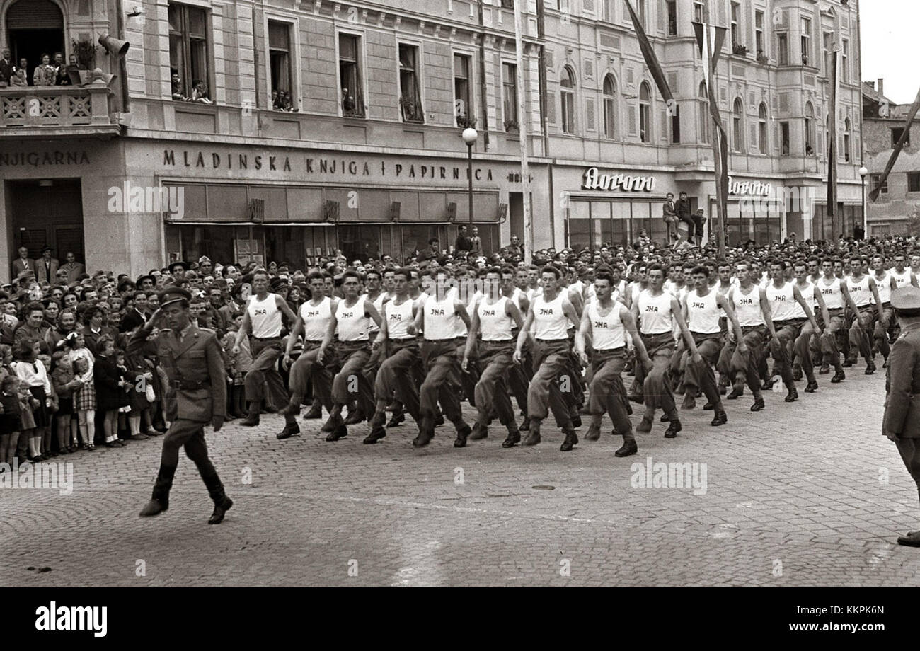 A photograph of 'Parada mladosti' (Youth Parade) in Maribor, 1957 ...