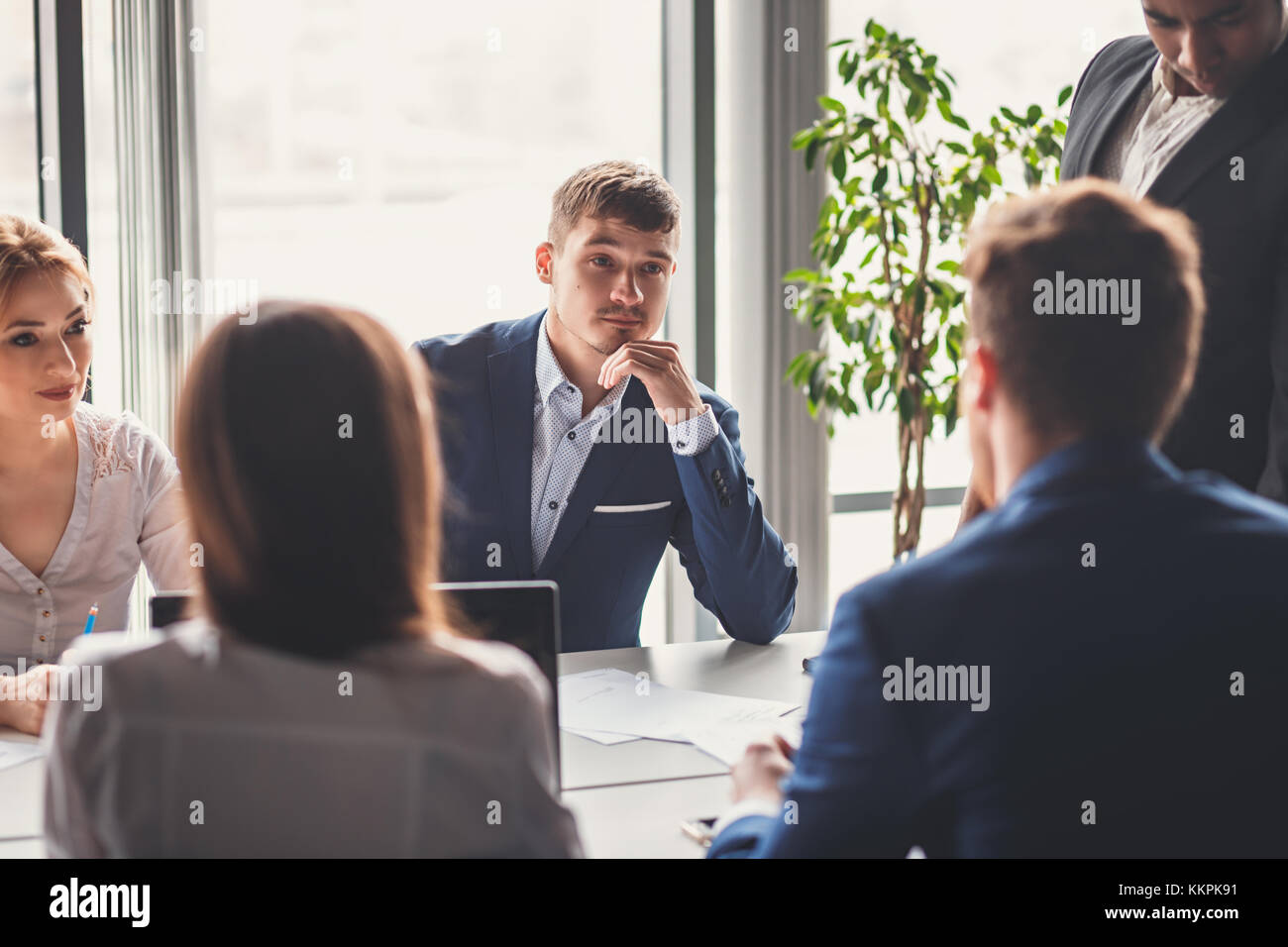 business team and manager in a meeting Stock Photo - Alamy