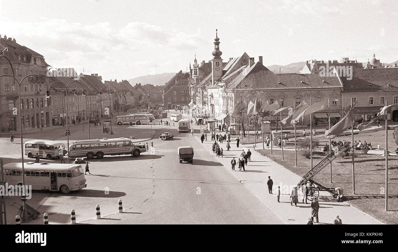 This image shows Glavni Trg, the main square in Maribor, Slovenia ...