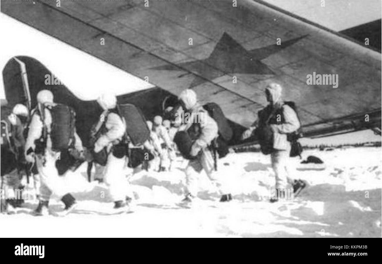 Soviet paratroopers boarding an aircraft during the winter of 1941-1942 ...