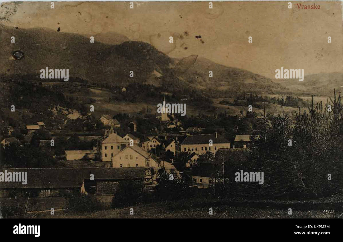 A postcard from Vranske, dated 1915, depicting the historical landscape ...