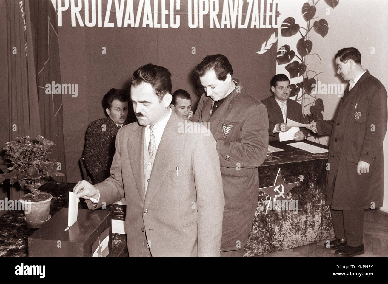 A historical photograph from the 1962 worker elections at TAM, a ...