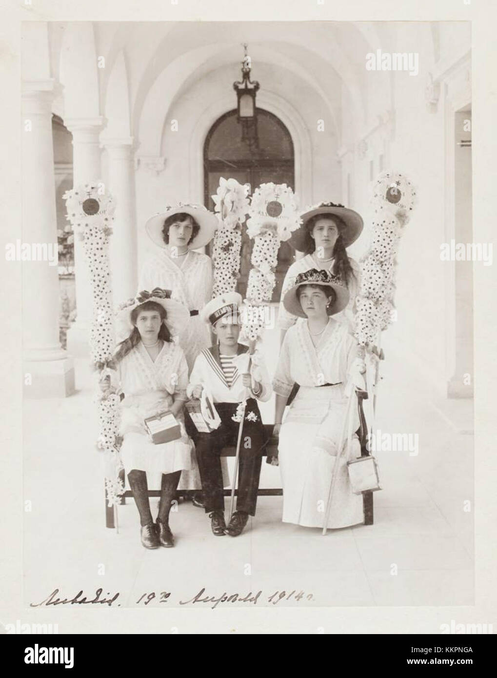 This photograph captures the Russian Imperial family, specifically ...