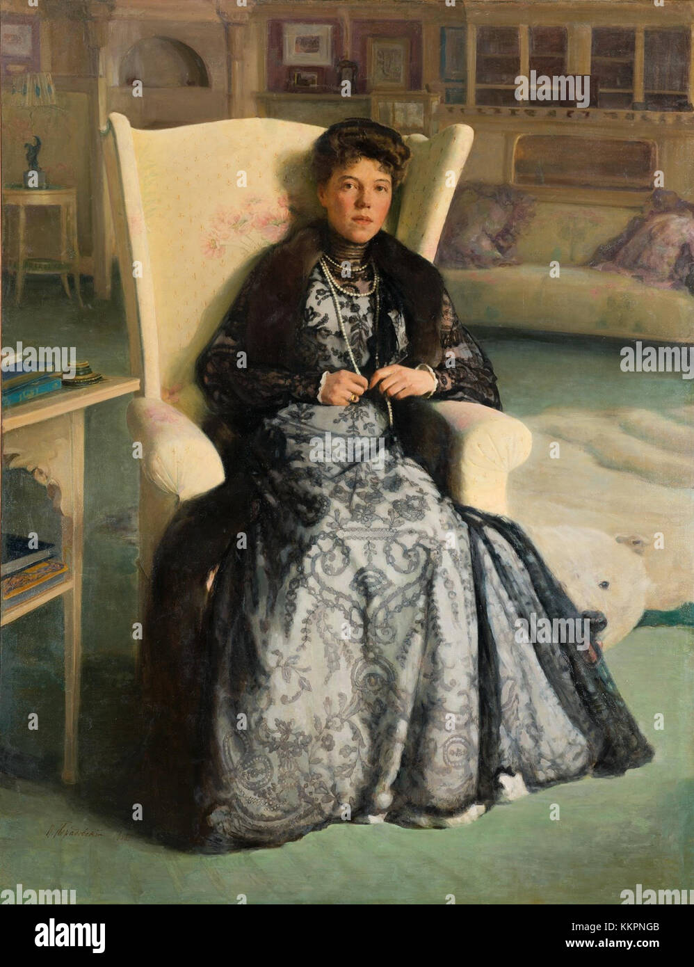 A portrait of Olga Alexandrovna, painted by P. Neradovskiy in 1905, is ...
