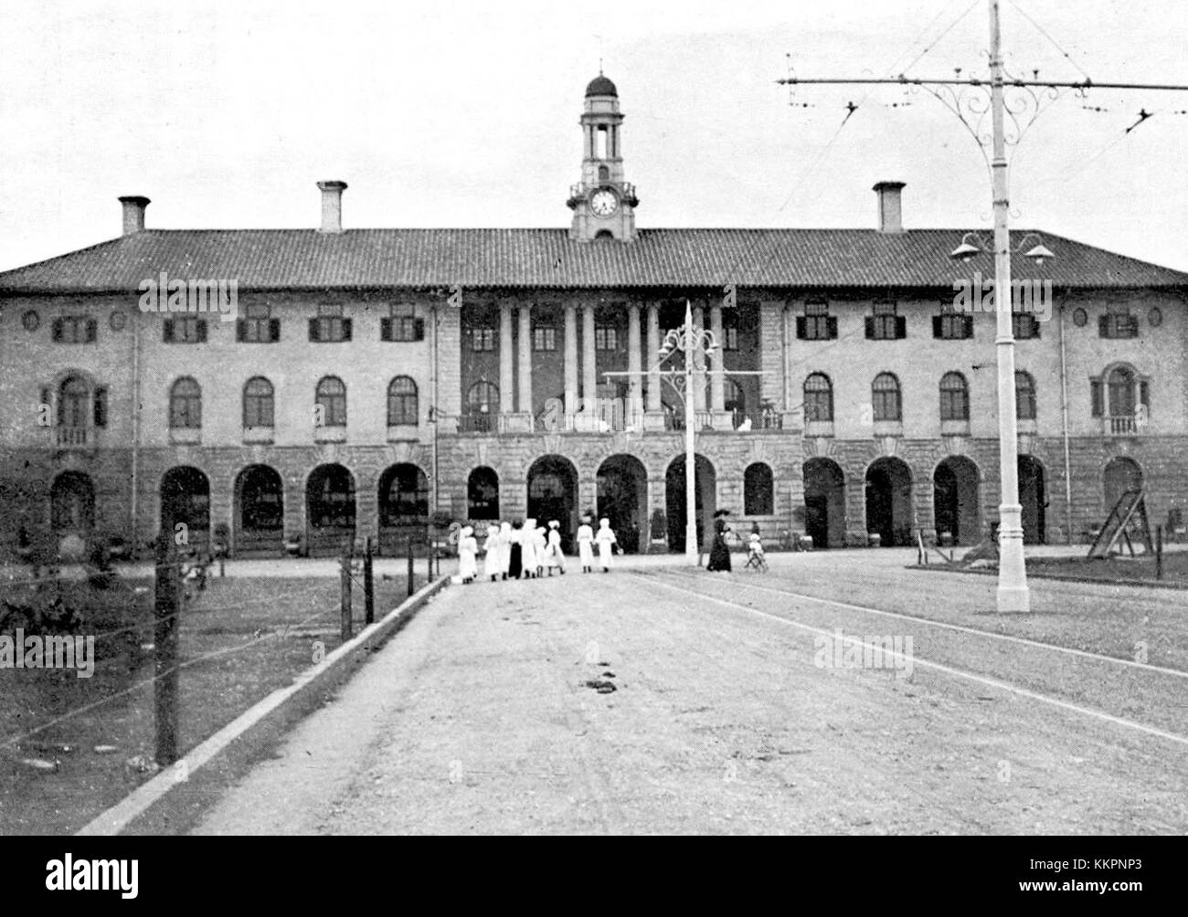 A historical photograph of Pretoria Station, captured around 1913. The ...
