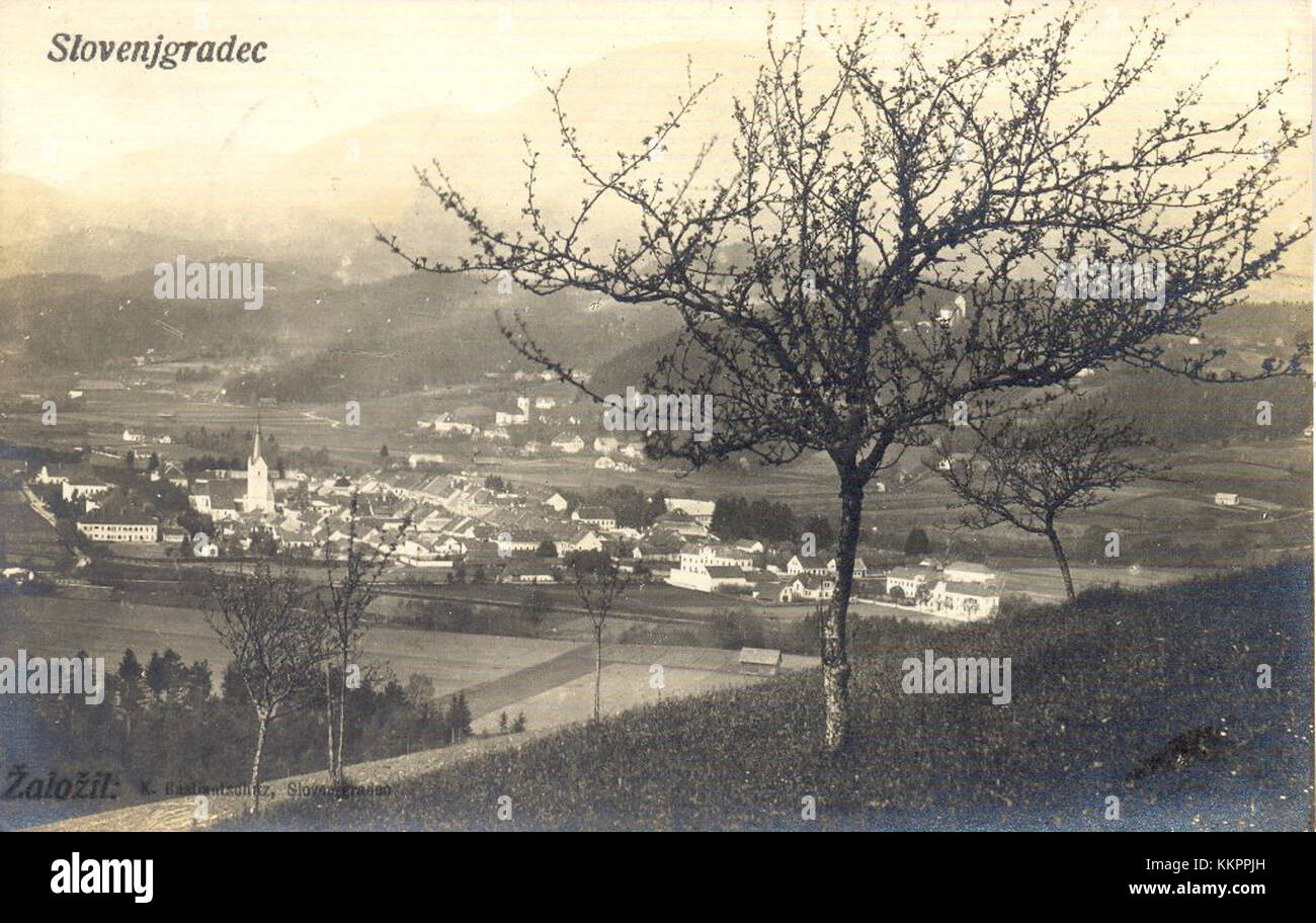 A 1918 postcard of Slovenj Gradec, Slovenia, depicting the town's historical features and ...