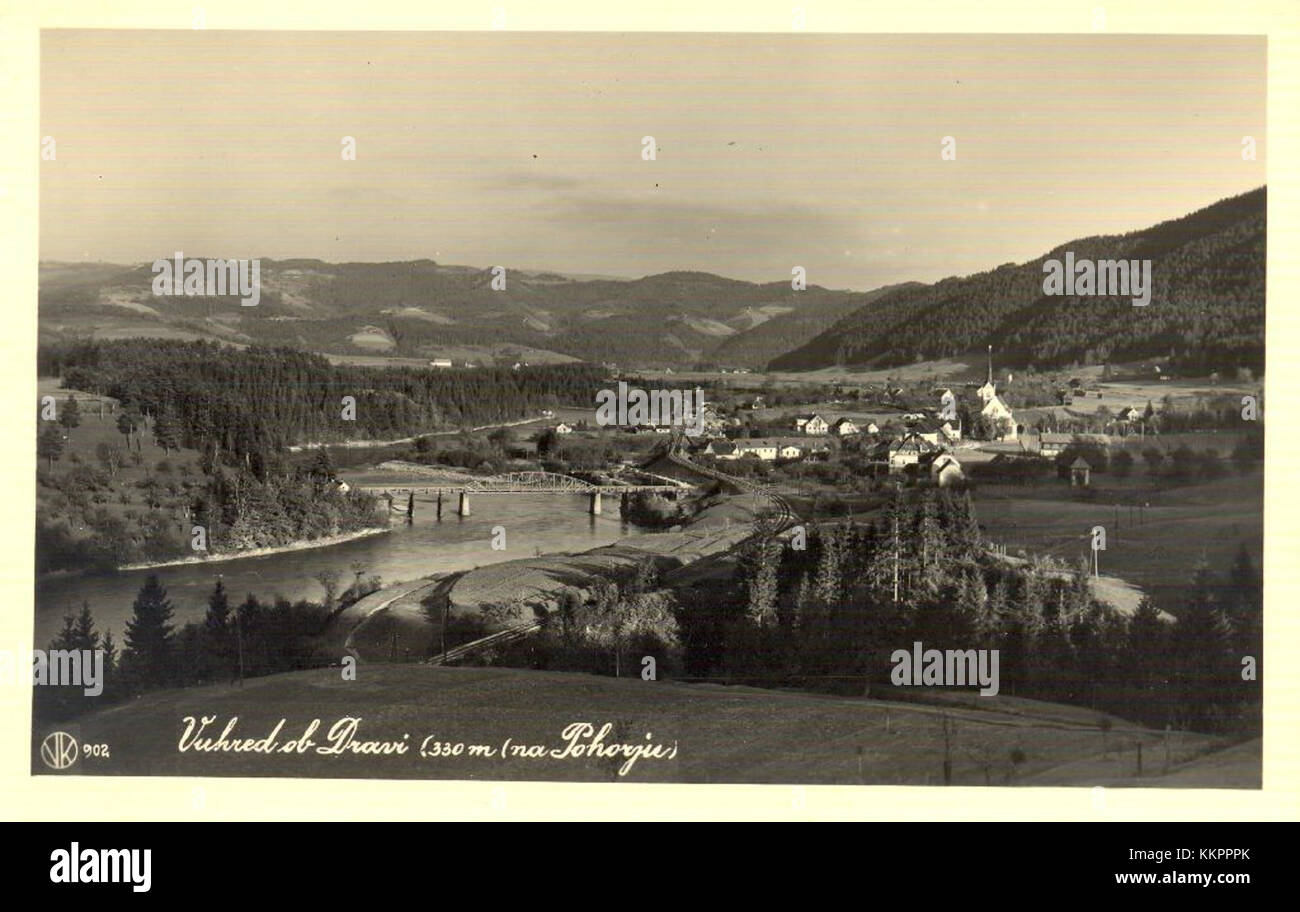 A 1945 postcard depicting Vuhred, a small town likely in Eastern Europe ...