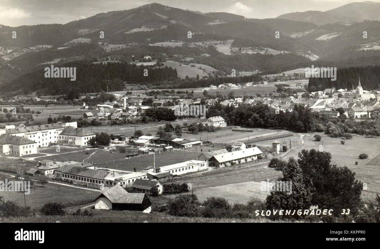 A 1950s postcard depicting Slovenj Gradec, a town in Slovenia, known for its picturesque ...
