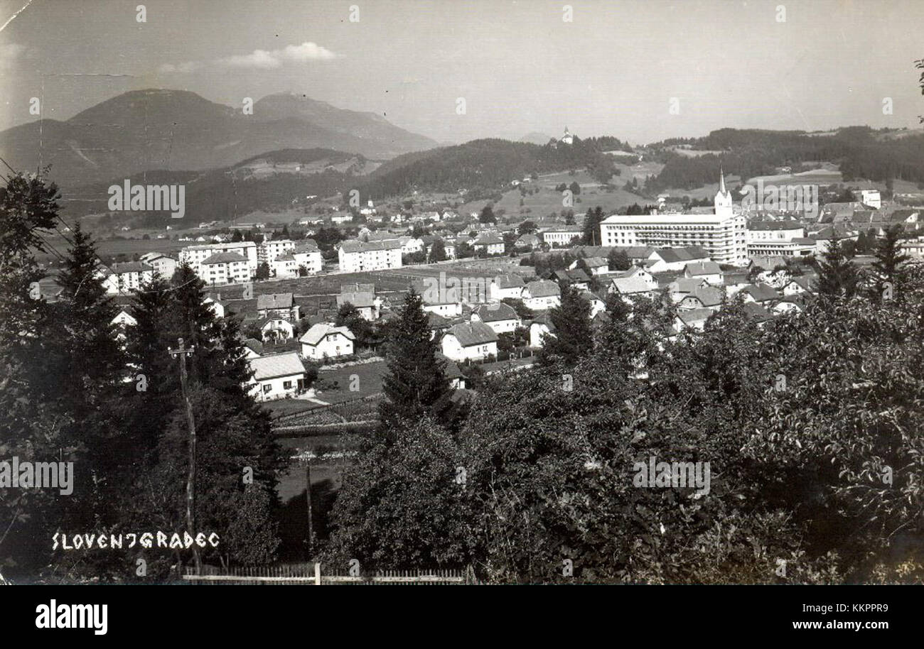 A 1950s postcard of Slovenj Gradec, Slovenia, showcasing the town's historical architecture and ...