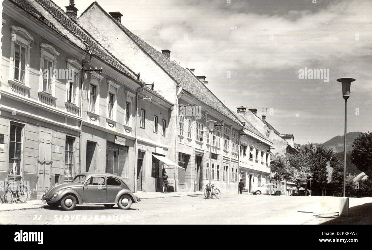 This postcard from 1960 shows Slovenj Gradec, a town in Slovenia. The image captures the town's ...