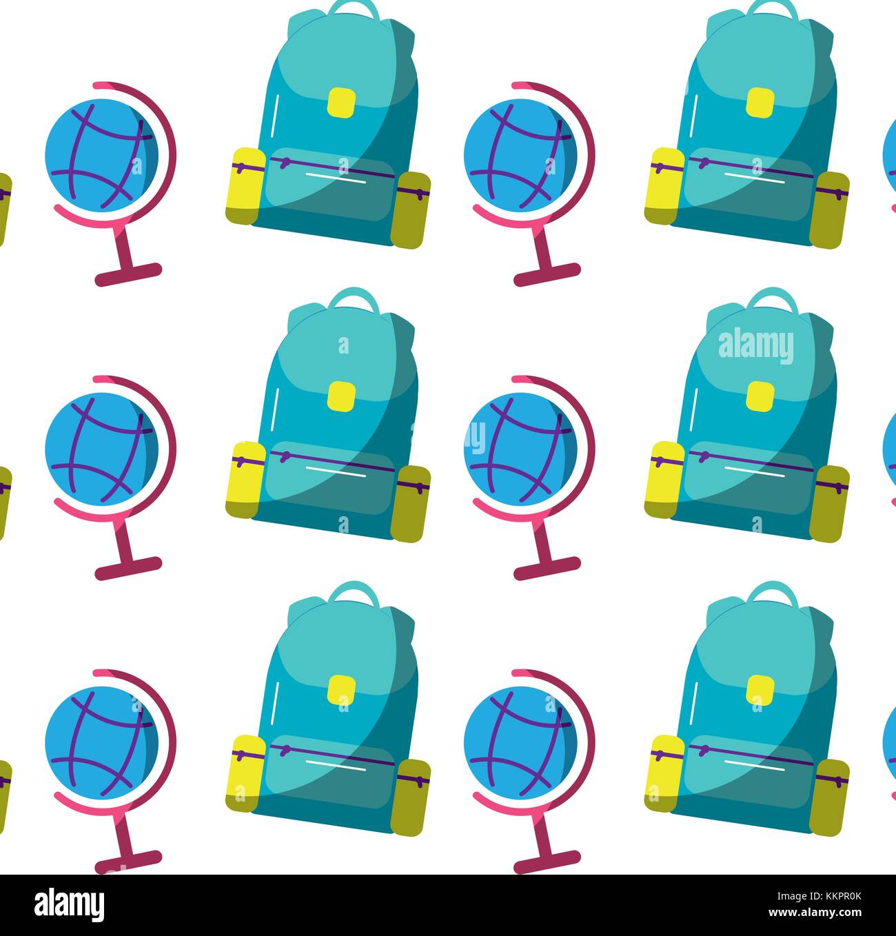 school backpack and globe map world seamless pattern Stock Vector Image ...