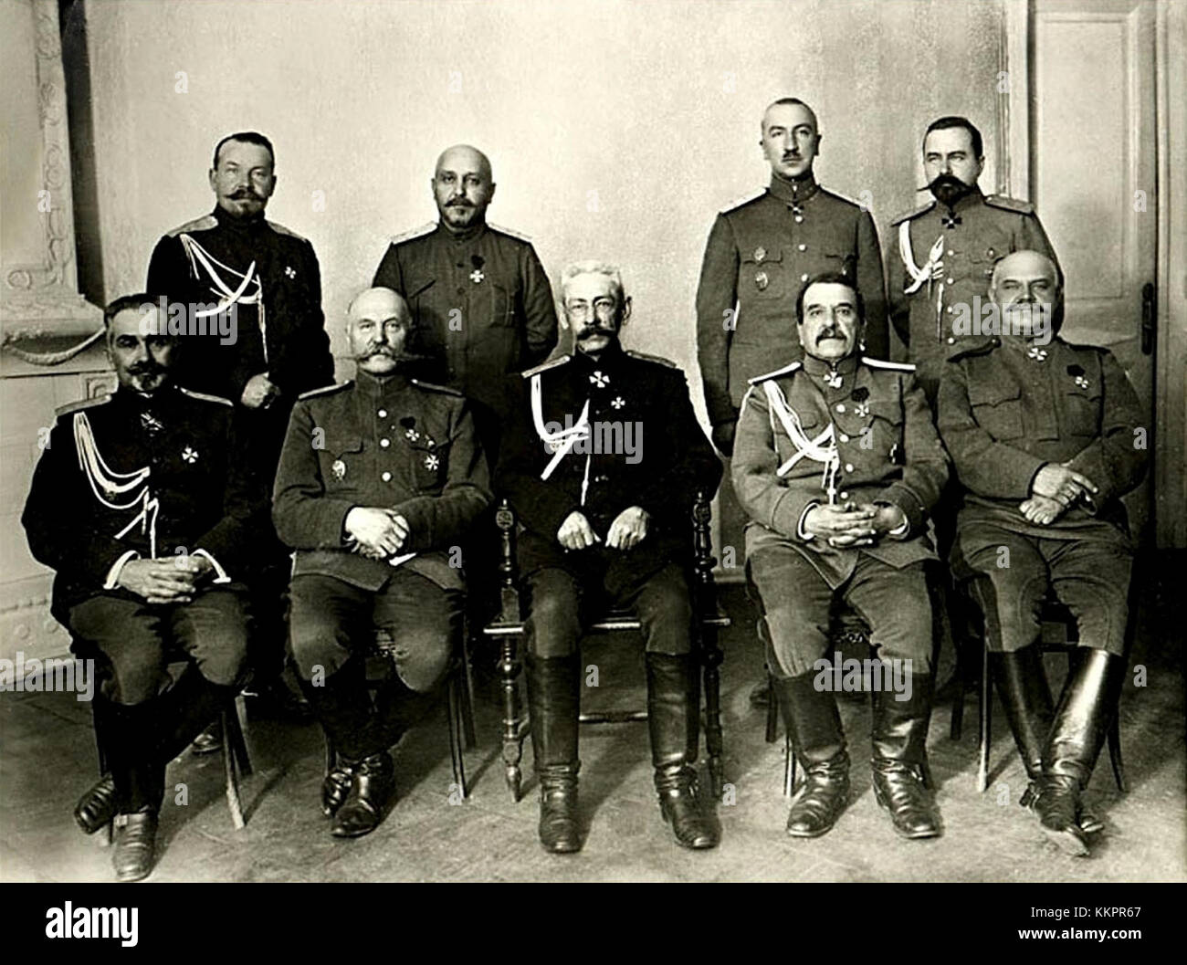 The image depicts a group of Russian generals from World War I ...
