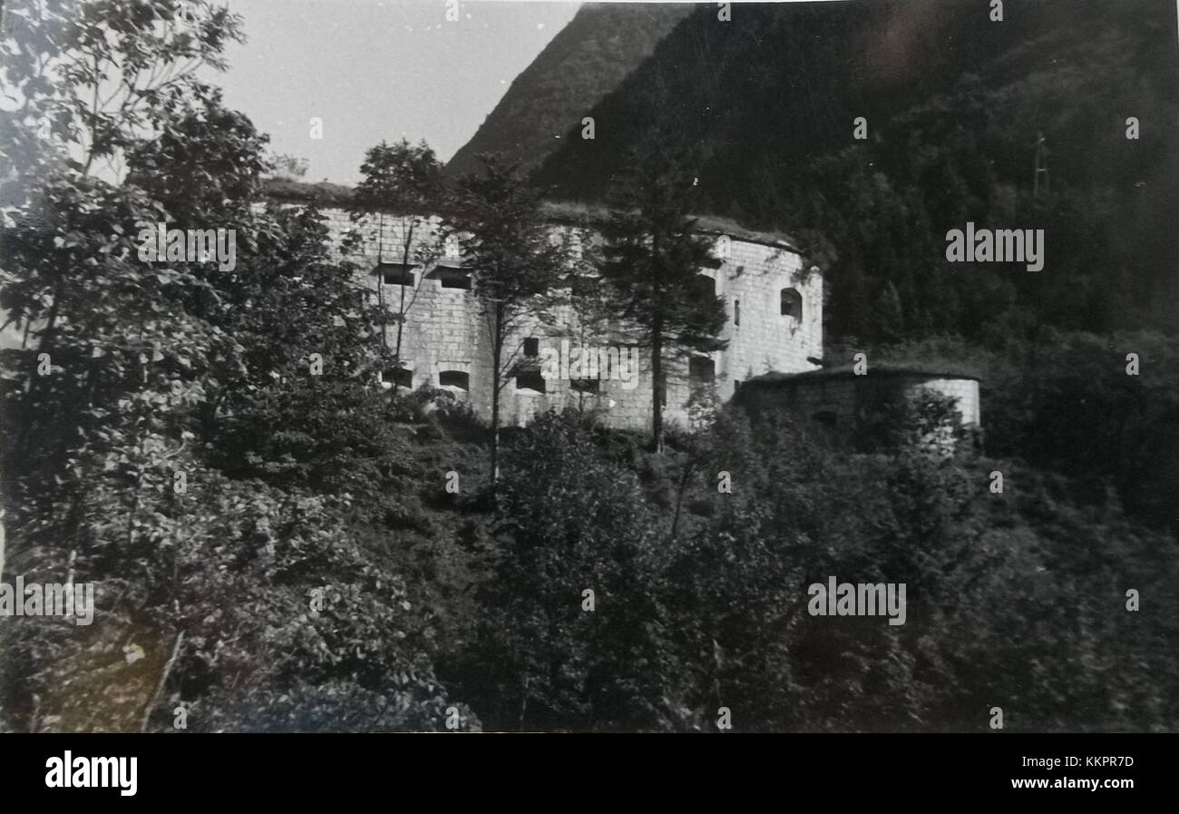 A historic postcard depicting the Rombon fort, an important military ...