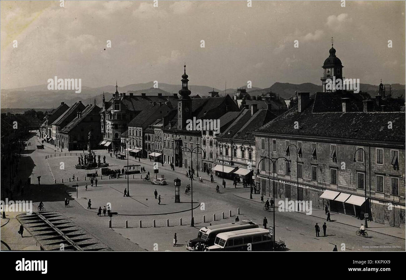 This postcard depicts the Glavni trg (Main Square) in Maribor, Slovenia ...