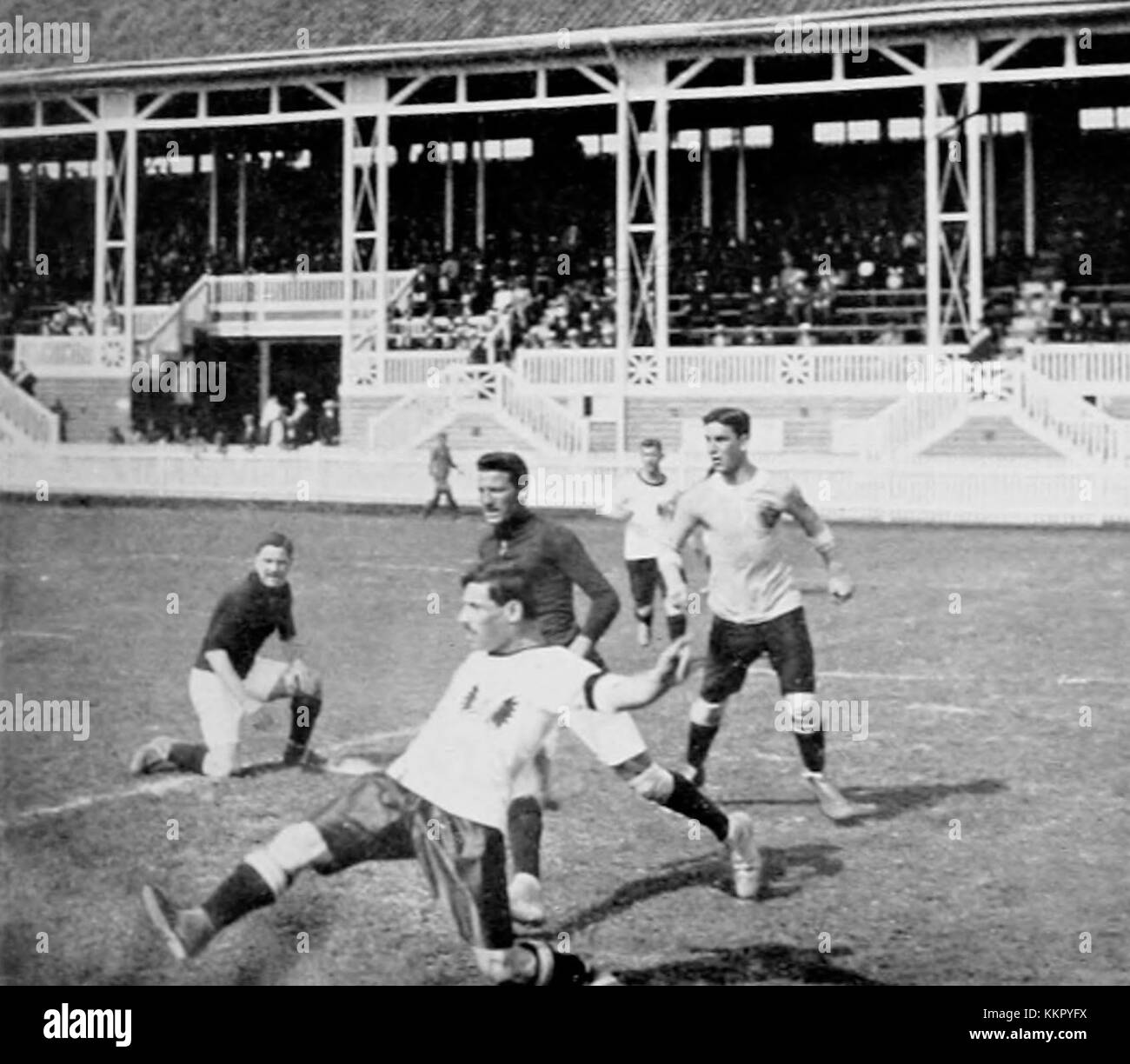 A historical photograph capturing the football match between Austria ...