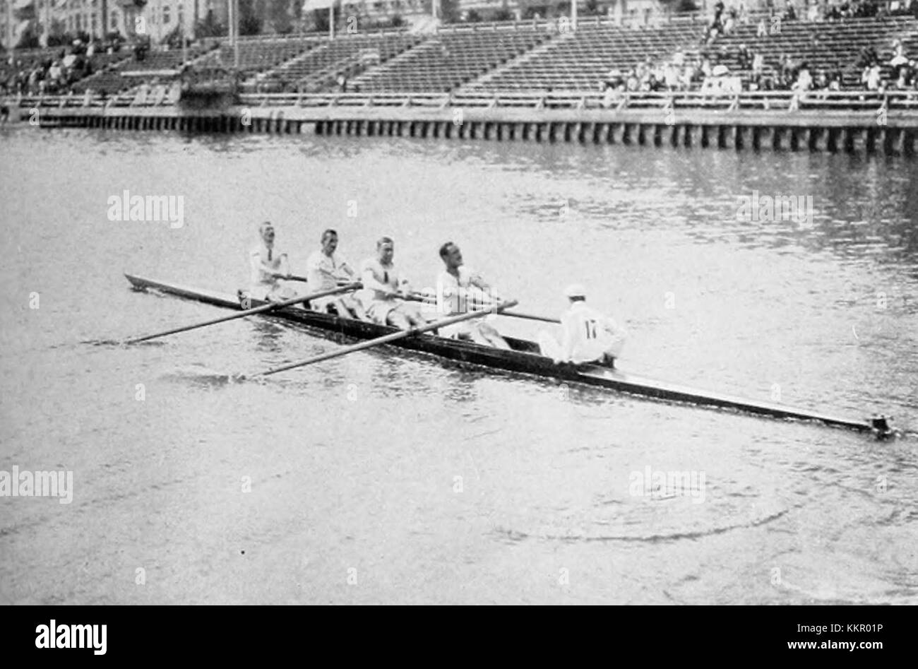 A photograph depicting the 1912 British coxed fours team, part of ...