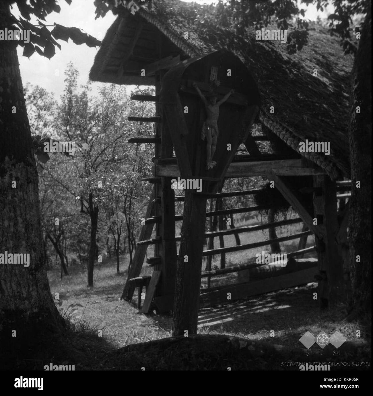This historical photograph shows the village sign of Reber, located ...