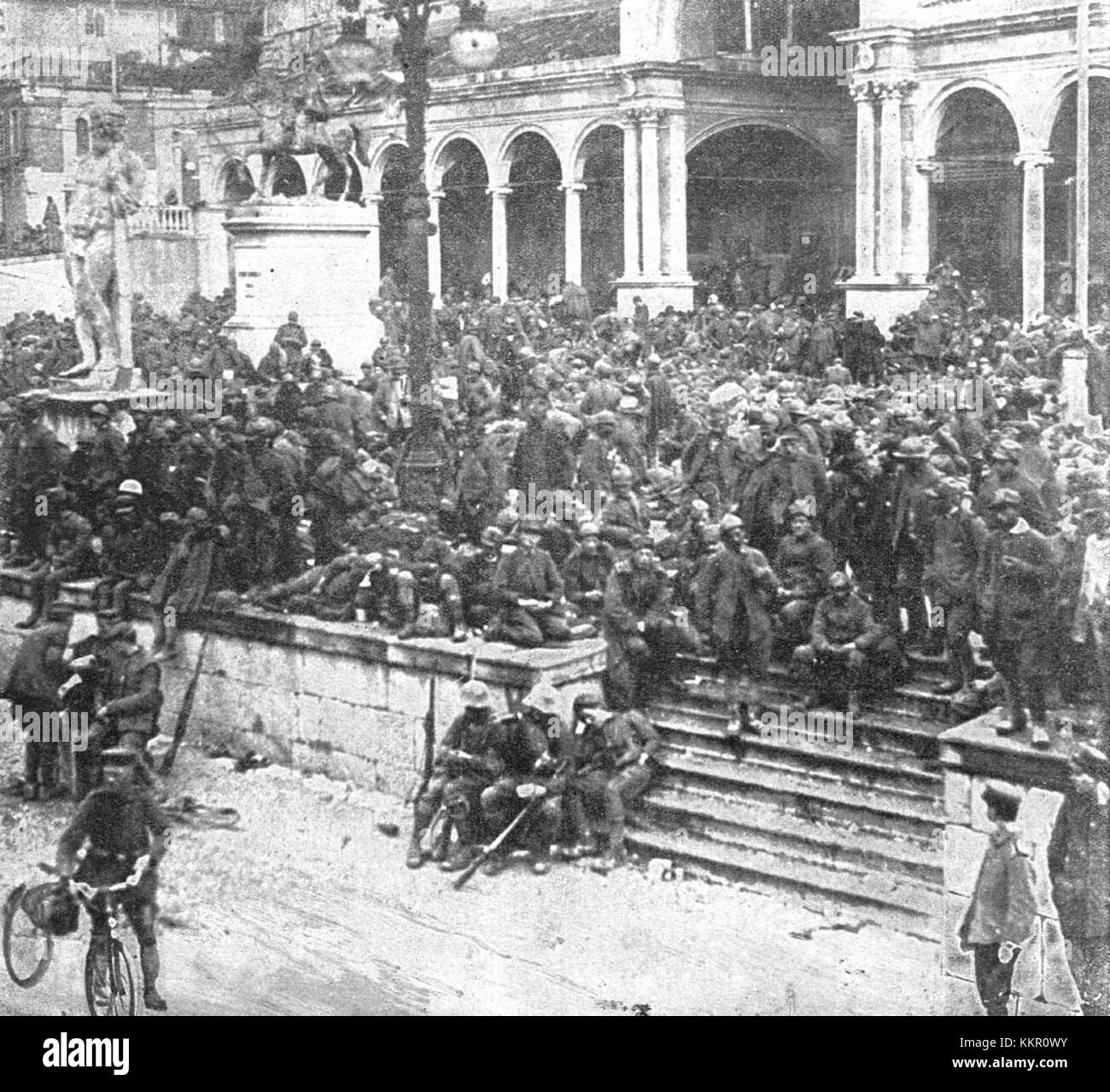 This photograph shows Italian prisoners of war in the main square of ...