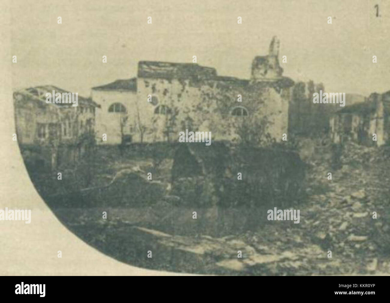 The image shows the ruins of a church in the town of Mirn, Slovenia ...