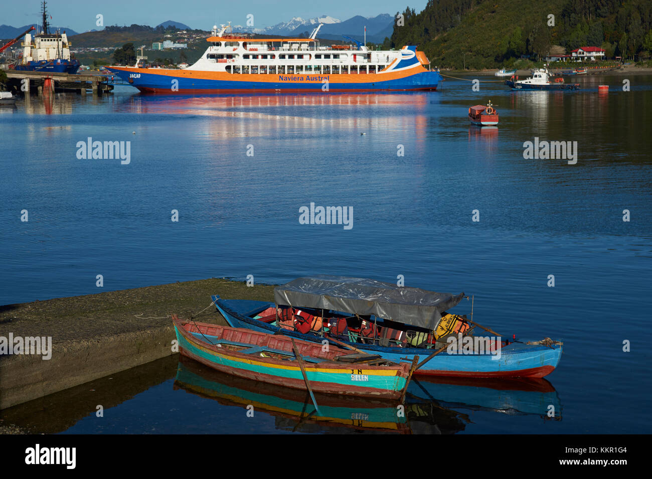 Ferry approaching the loading ramp in preparation for embarking ...