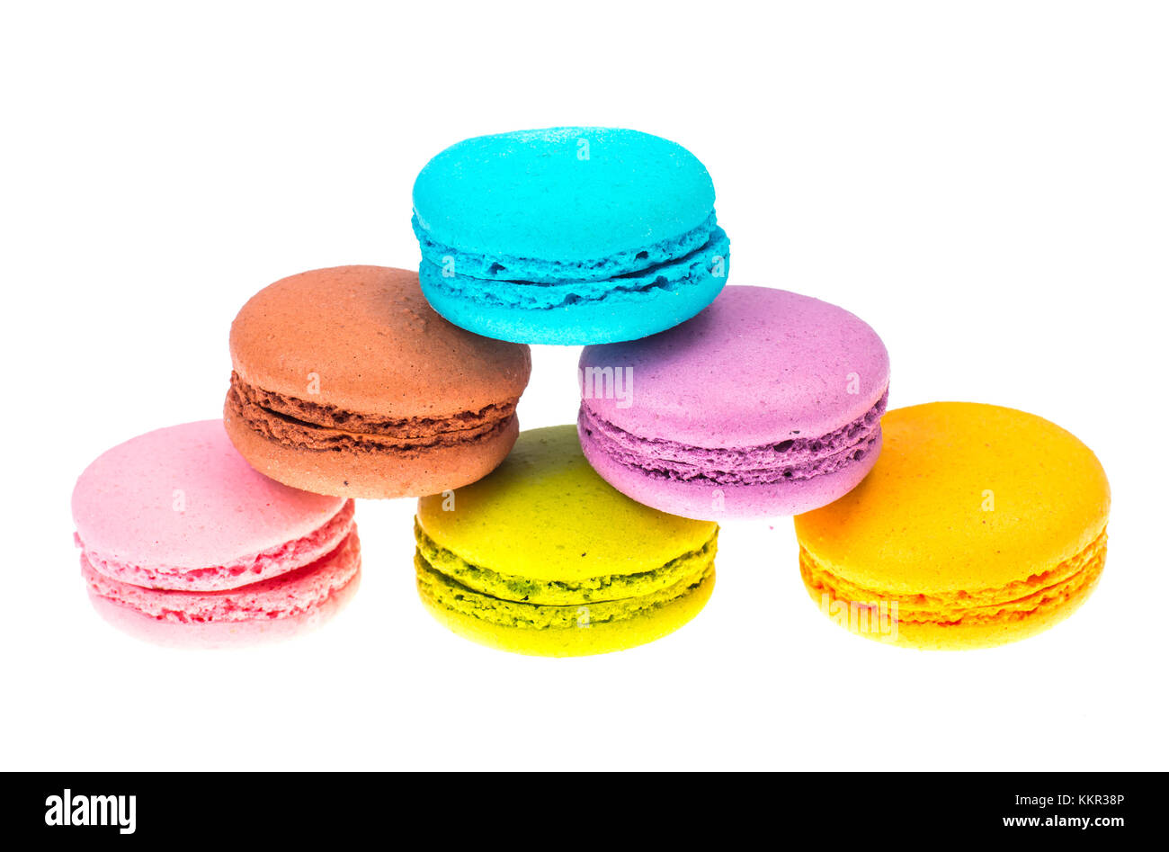 Delicate delightful delicious colored macaroons on white background ...