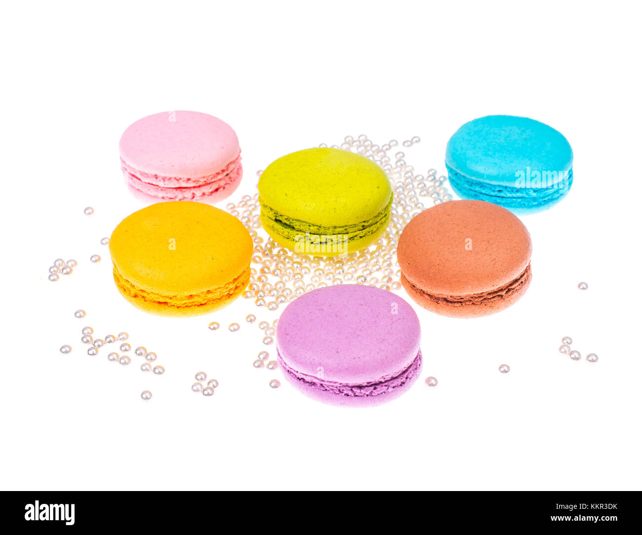 Delicate delightful delicious colored macaroons on white background ...