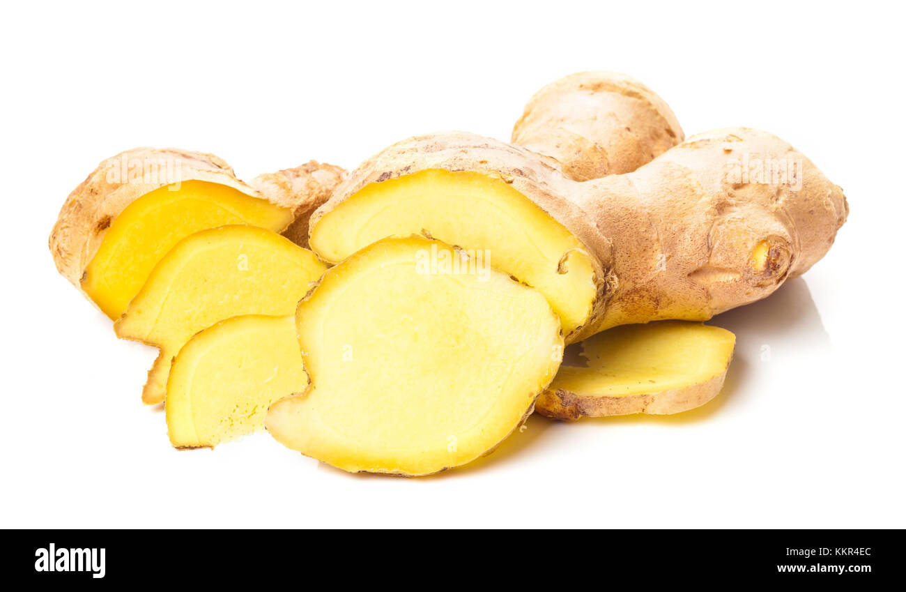 Ginger root cut slices Cut Out Stock Images & Pictures - Alamy