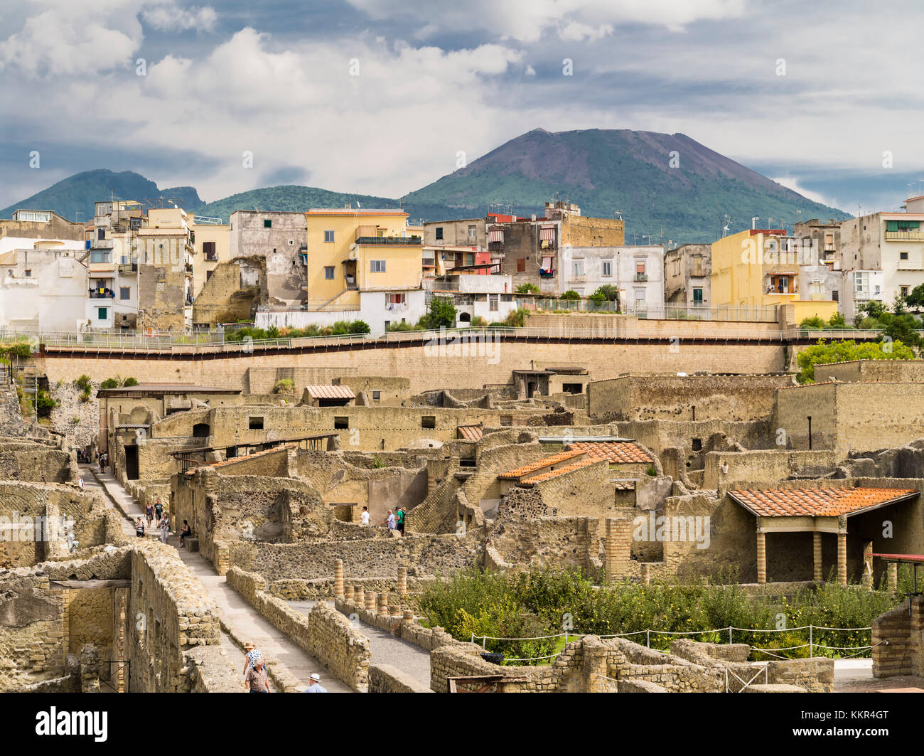 Archaeological excavation in herculaneum with modern ercolano and ...