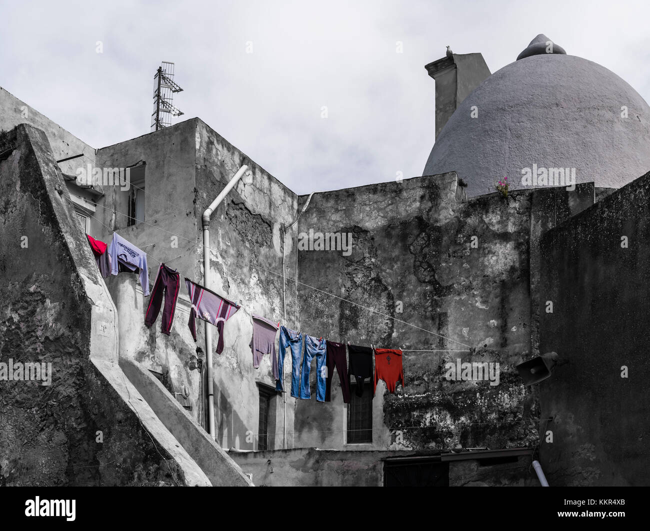 Laundry on clothesline for drying Stock Photo - Alamy