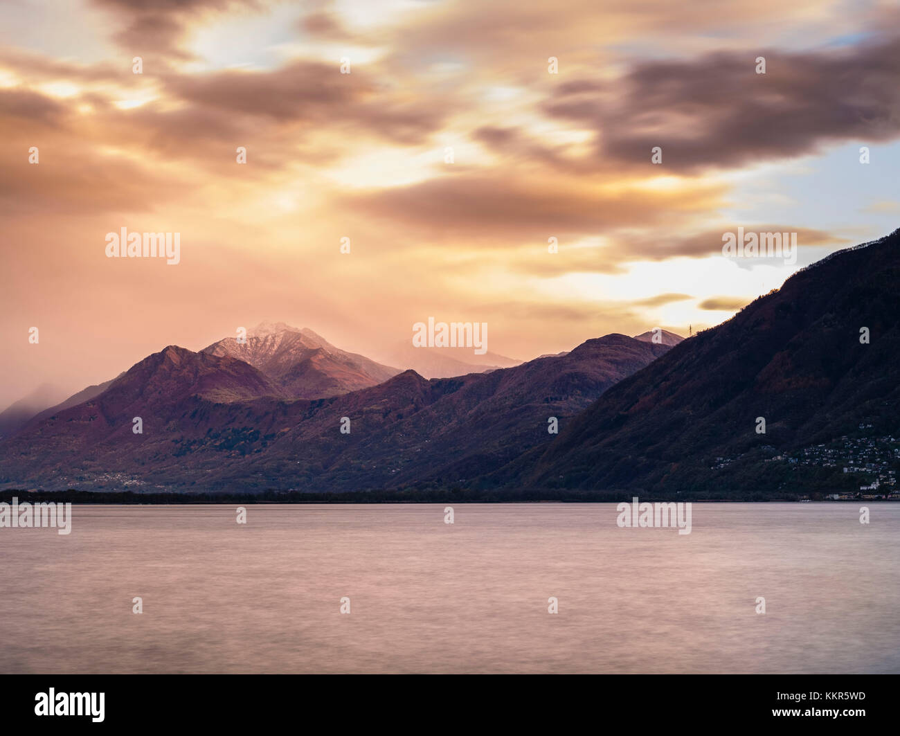 Evening mood at the Lago Maggiore in Ticino Stock Photo - Alamy