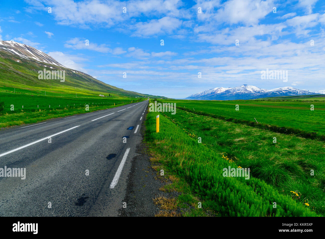 Landscape and countryside along road 82 and the Eyjafjordur fjord ...