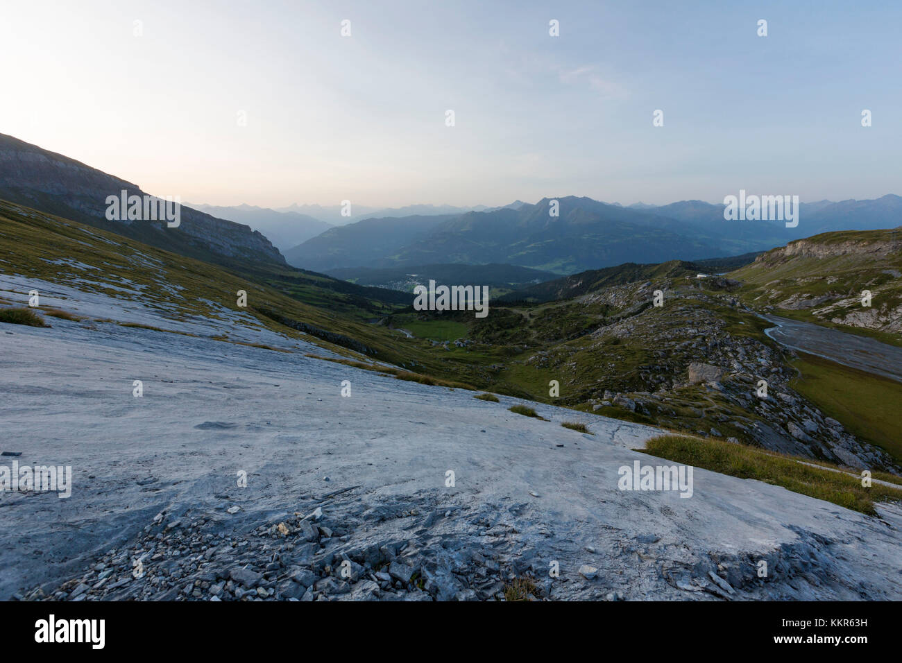 Daybreak at cassonsgrat fil de cassons near flims hi-res stock ...