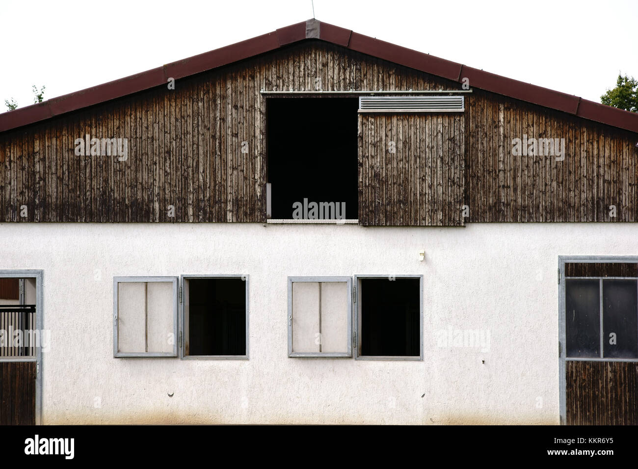 Outside facade of the stables of a equestrian farm hi-res stock ...