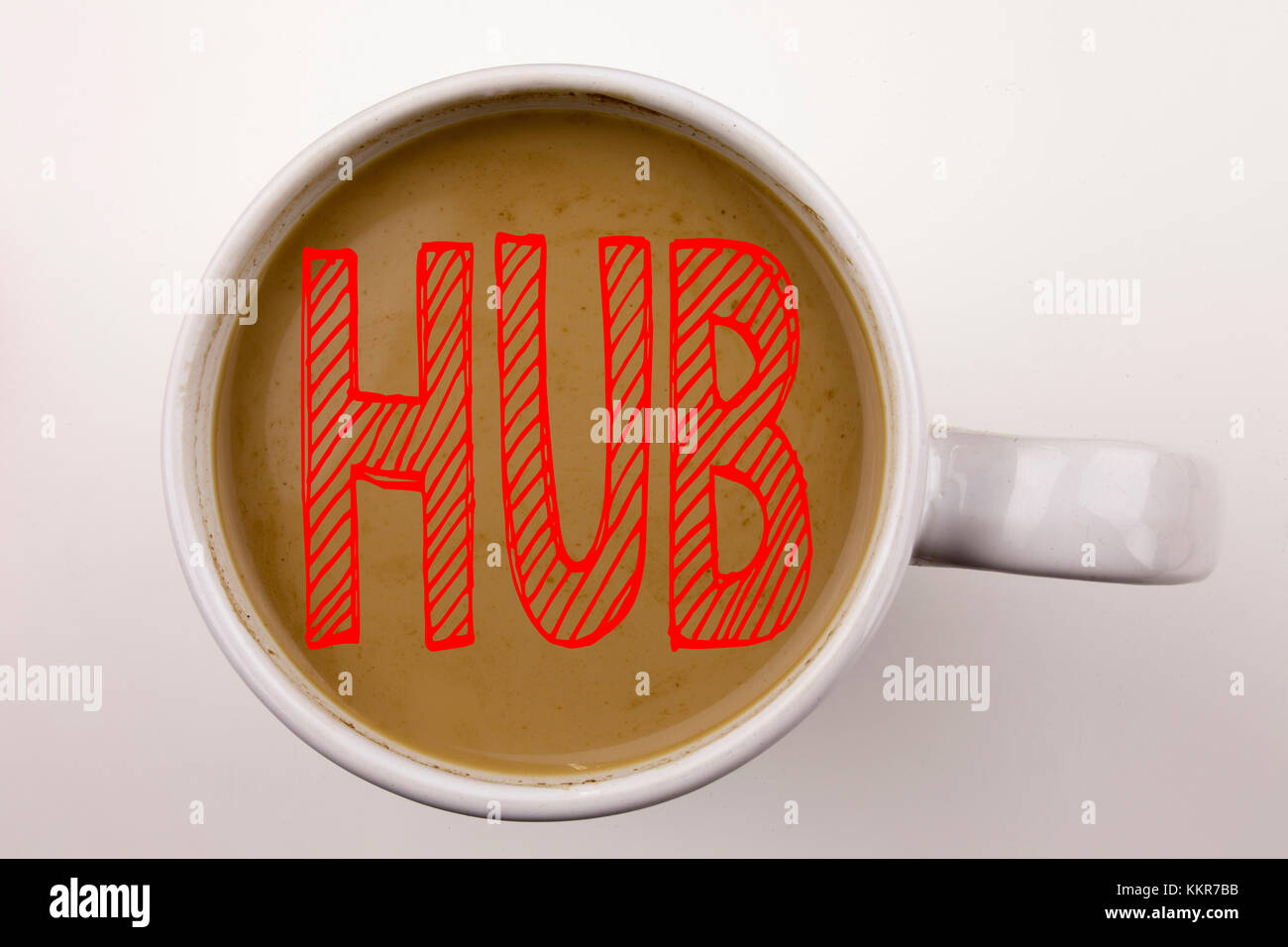 Word, writing HUB text in coffee in cup. Business concept for HUB ...
