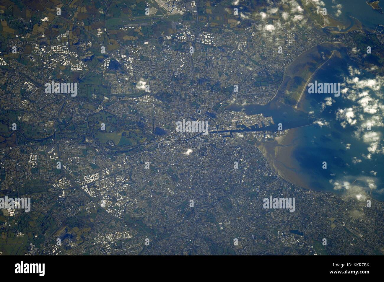 Daytime view from the International Space Station of Dublin, Ireland as ...