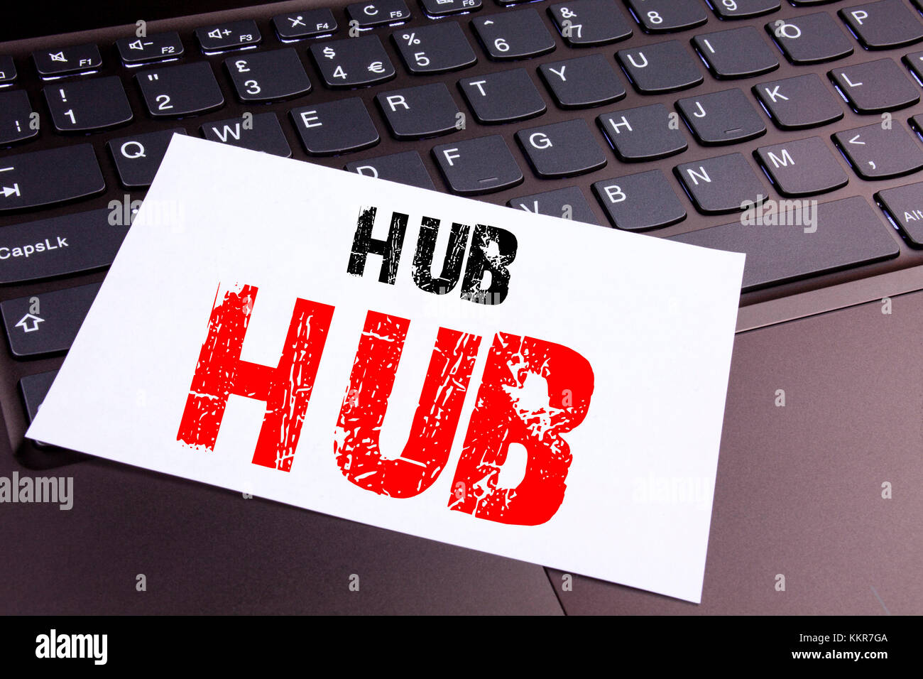 Writing HUB text made in the office close-up on laptop computer ...