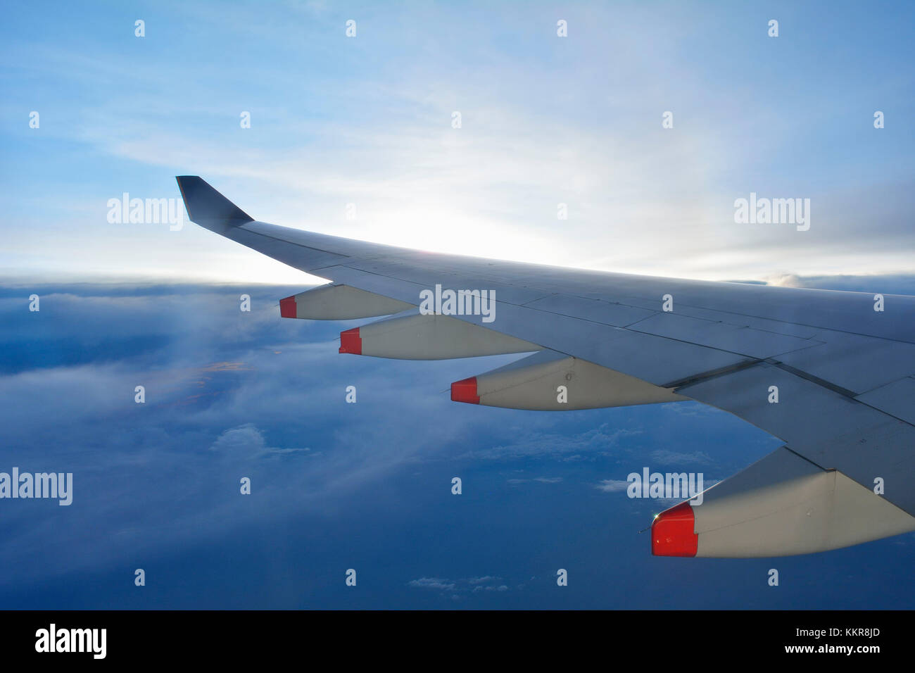 Look at the aircraft airbus A380 wing during flight over indonesia ...