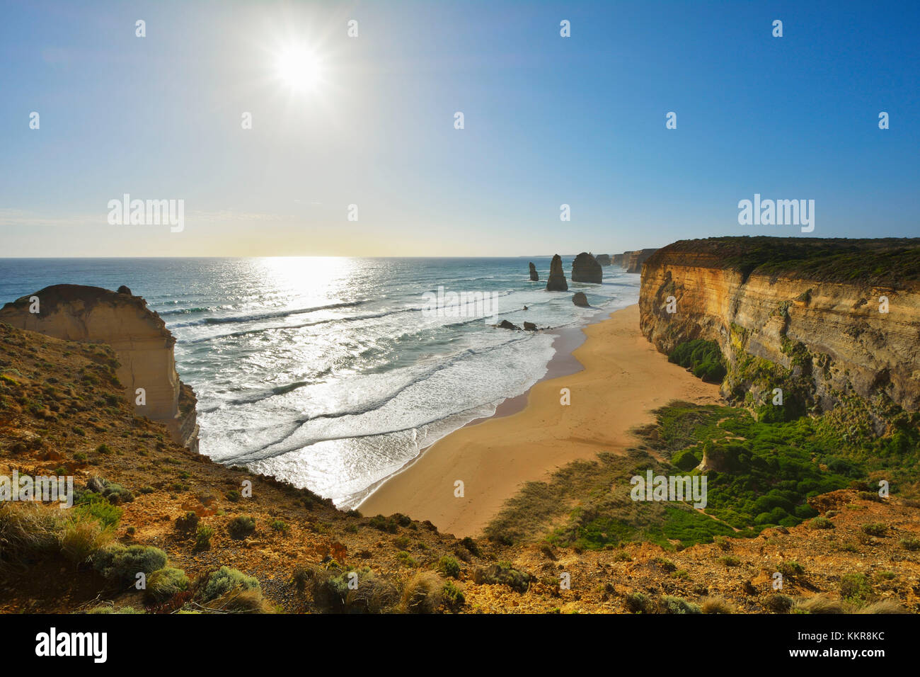 Limestone Stacks with Sun, The Twelve Apostles, Princetown, Great Ocean ...