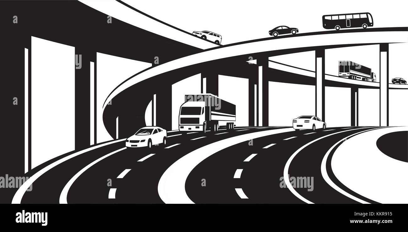 Three level interchange on highway - vector illustration Stock Vector ...
