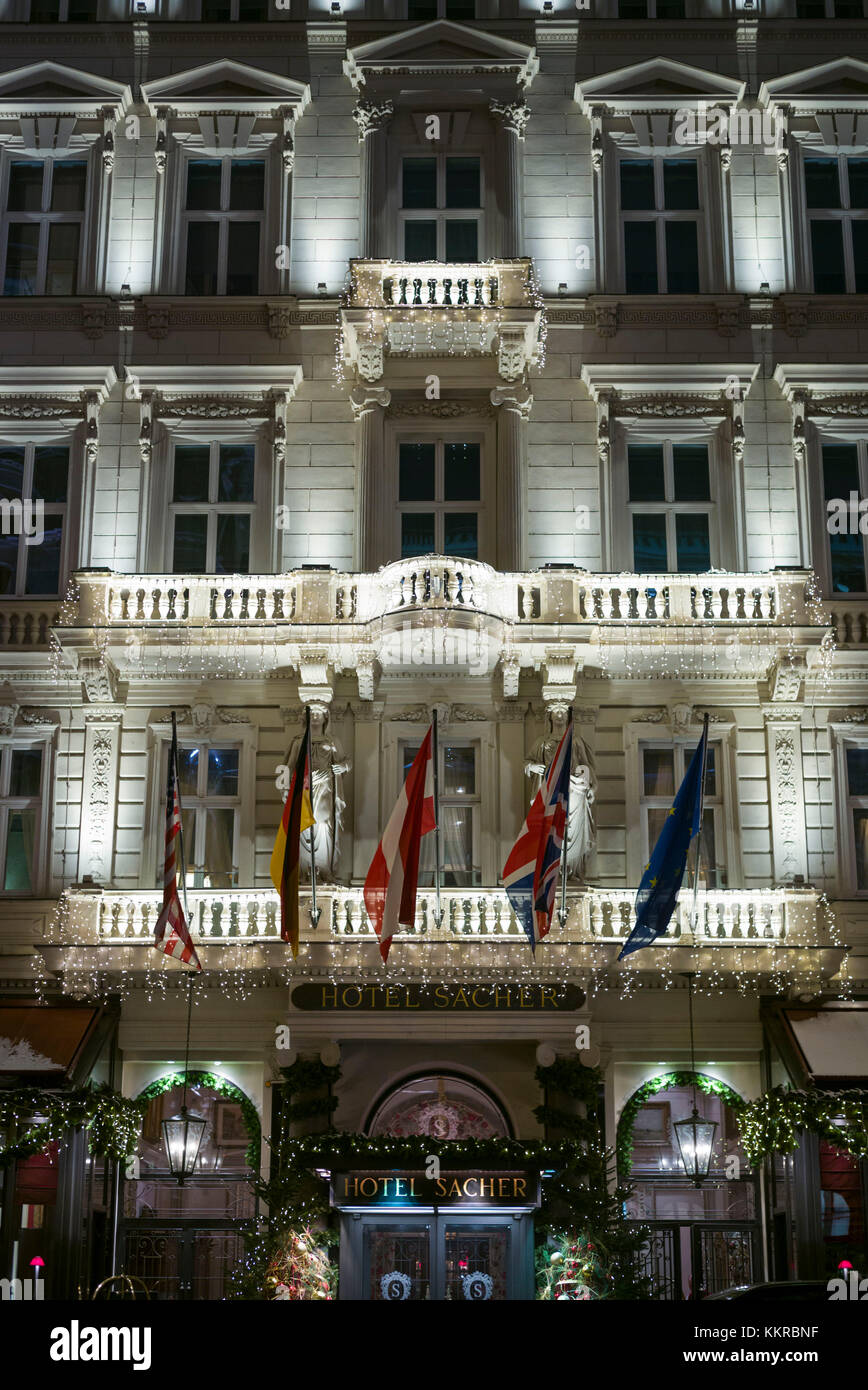 Austria, Vienna, Hotel Sacher, exterior, evening Stock Photo - Alamy