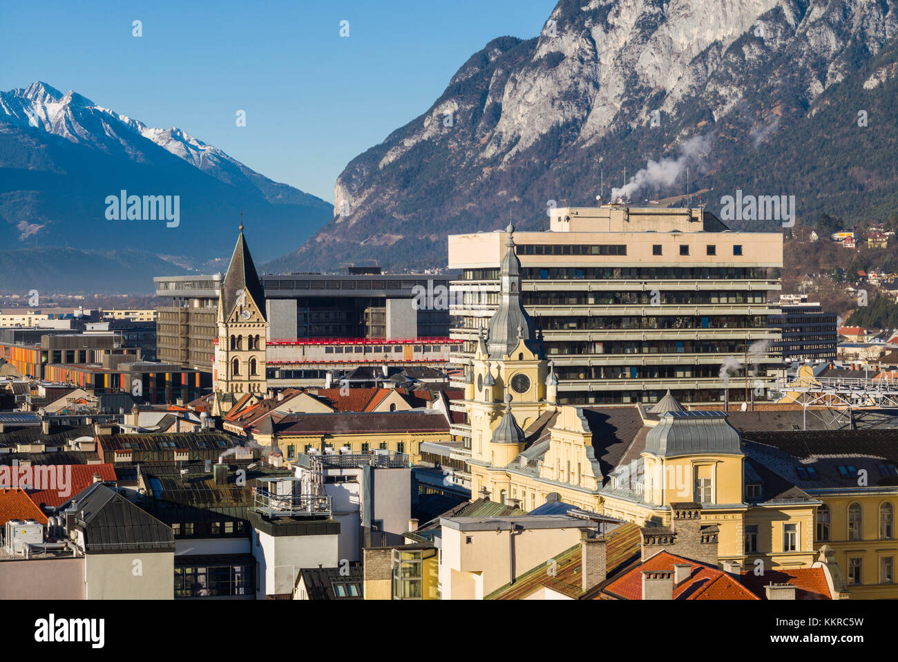 Austria, Tyrol, Innsbruck, elevated city view from the south Stock ...