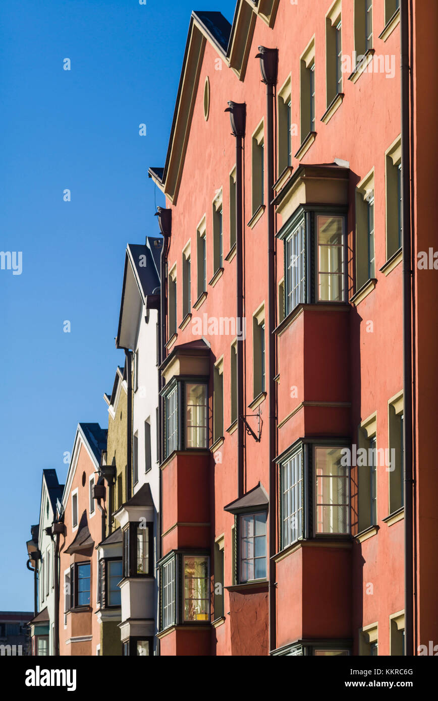 Austria, Tyrol, Innsbruck, buildings along the Inn River riverfront ...