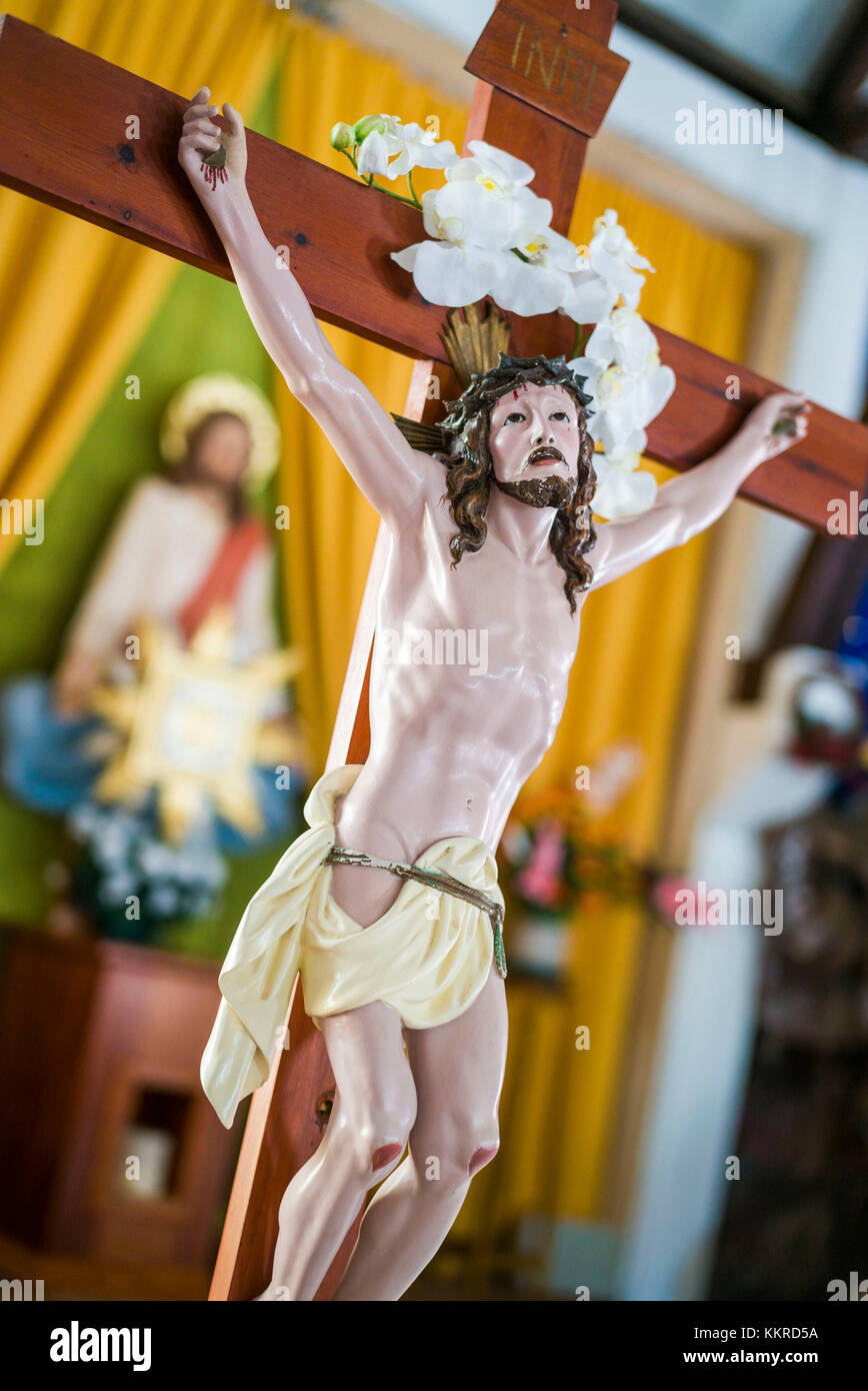 French West Indies, St-Barthelemy, Lorient, church interior, crucifix ...