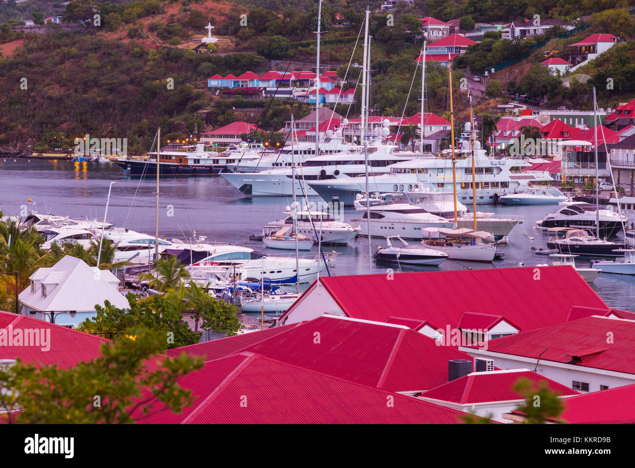 French West Indies, St-Barthelemy, Gustavia, Gustavia Harbor, elevated ...