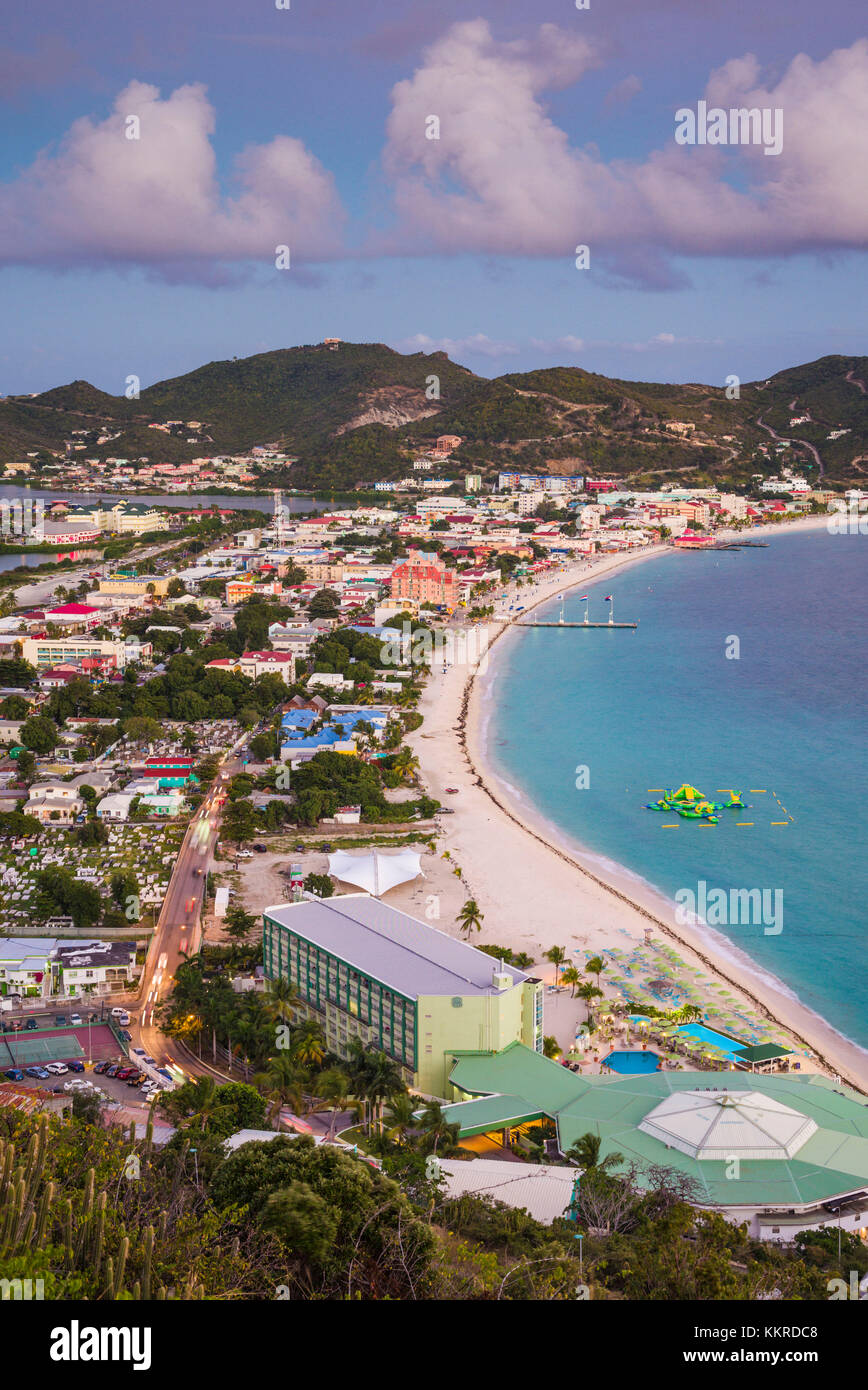 Netherlands, Sint Maarten, Philipsburg, elevated town and beach view ...