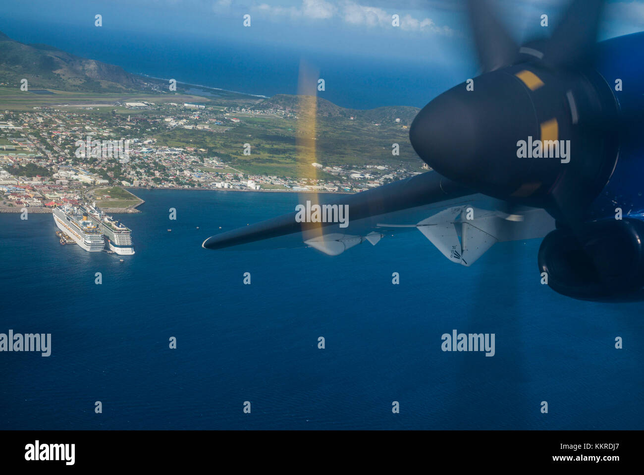 St. Kitts and Nevis, St. Kitts, Basseterre, aerial view from propeller ...