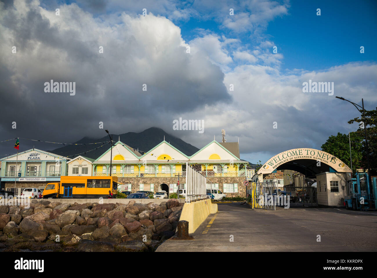 St. Kitts and Nevis, Nevis, Charlestown, waterfront buildings Stock ...
