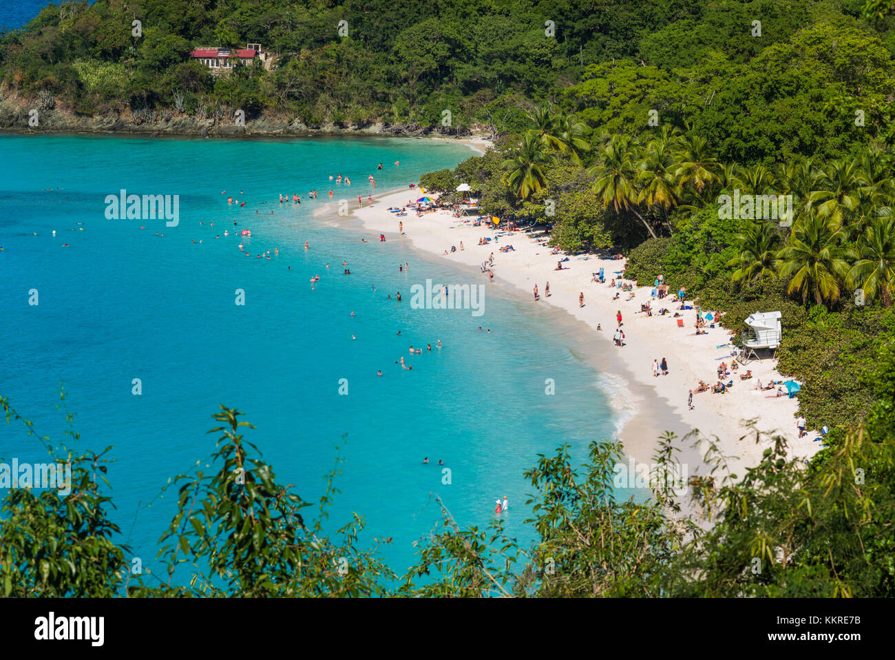 U.S. Virgin Islands, St. John, Trunk Bay, elevated view of bay and ...