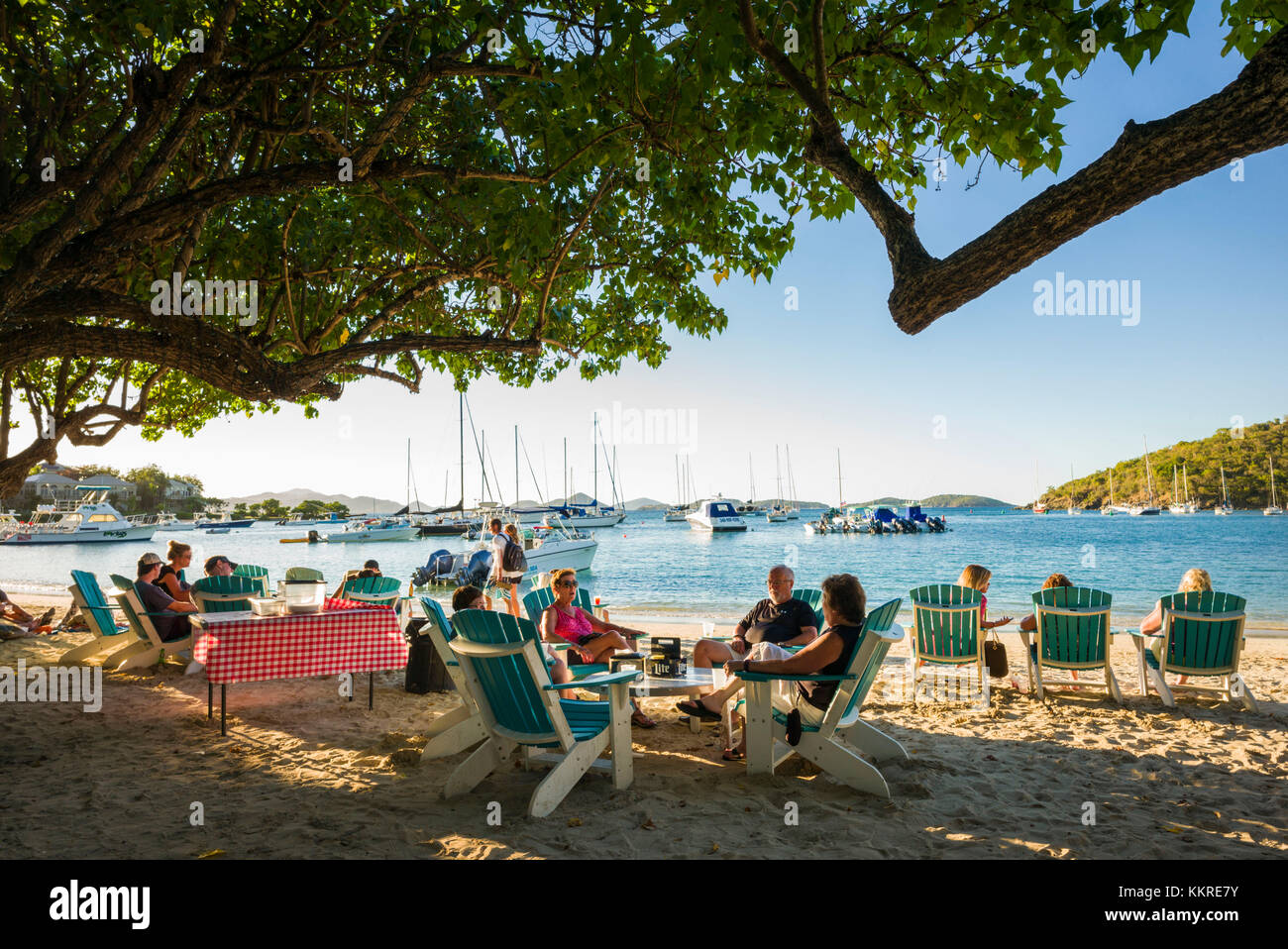 U.S. Virgin Islands, St. John, Cruz Bay, Cruz Bay Beach with people ...